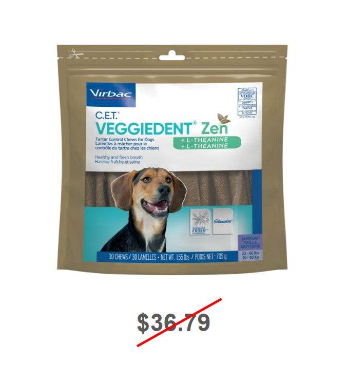 C.E.T. VeggieDent Zen Tartar Control Chews for Medium Dogs, 30 Count ...